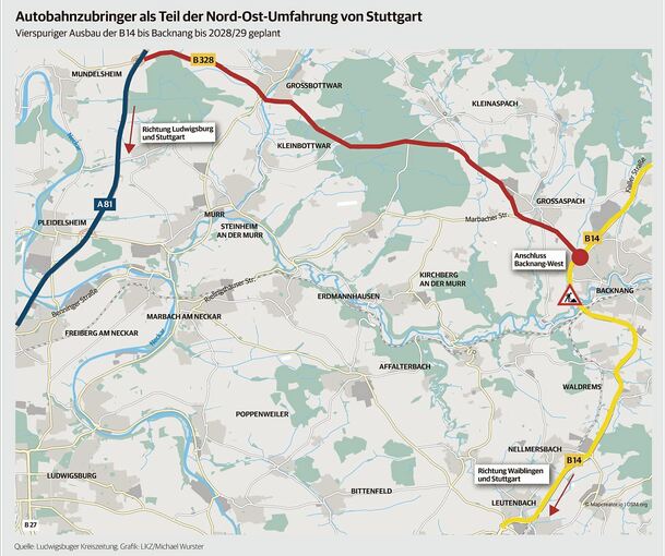 Wie sich der Ausbau der B 14 auf den Autobahnzubringer bei Großbottwar ...