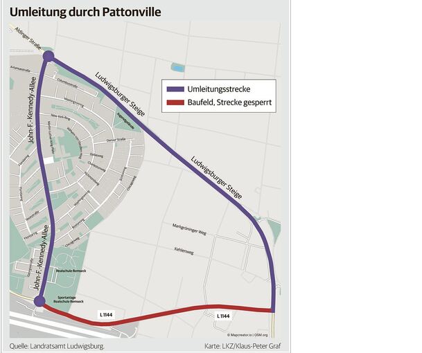 Nächste Baustelle: Und wieder führt die Umleitung durch Pattonville